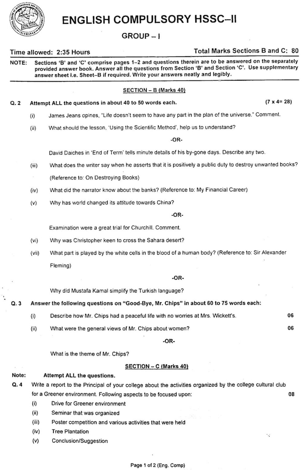 Class 12Th 2019 English Syllabus - Federal Board - BISE Multan