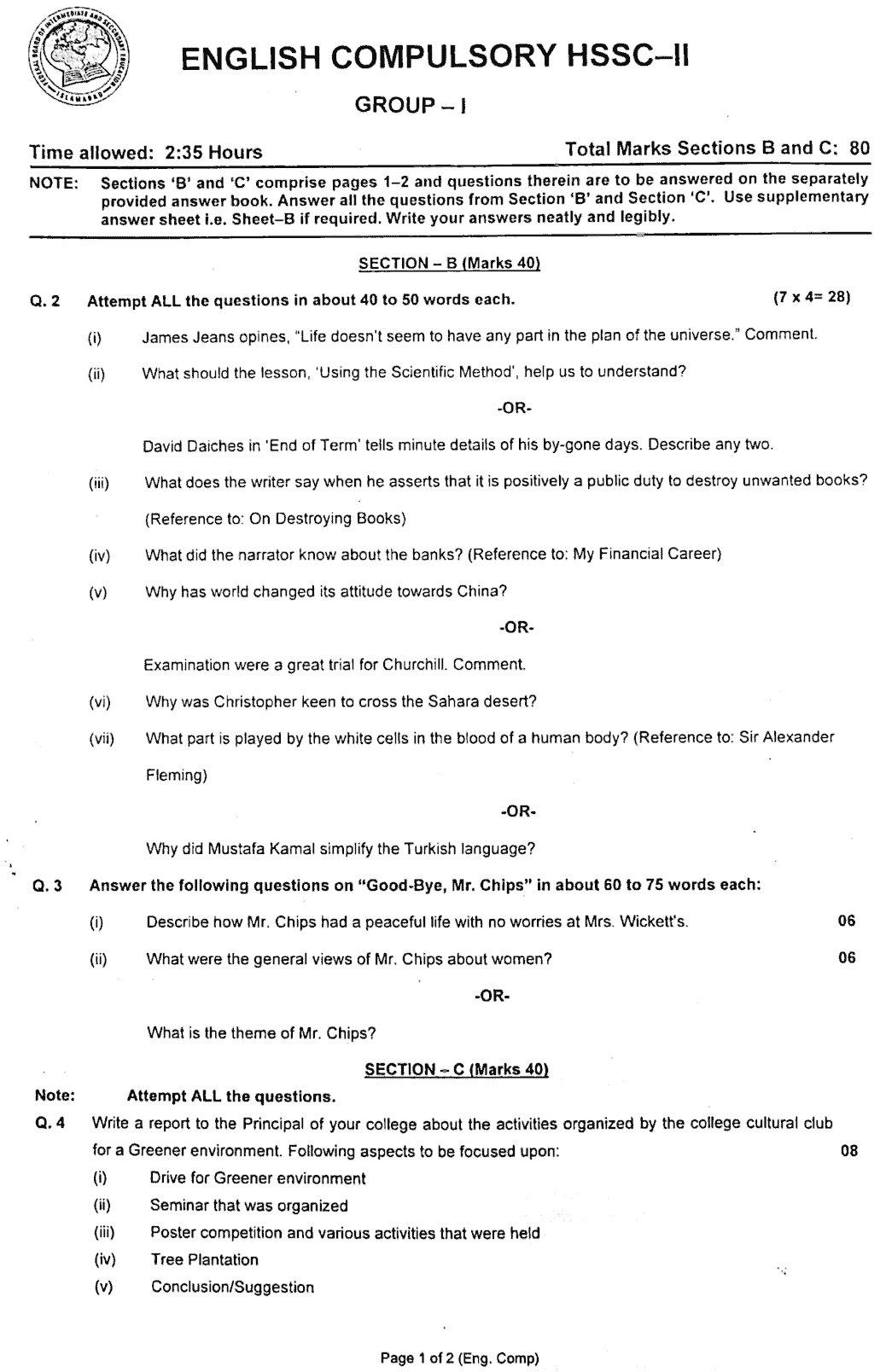 Class 12Th 2019 English Syllabus Federal Board BISE Multan